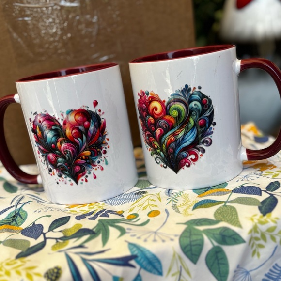Hand Crafted | Dining | Colorful Heart Design Mugs With Colored Handles ...